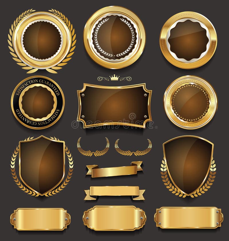 Luxury Retro Badges Gold and Silver Collection Illustration Stock ...