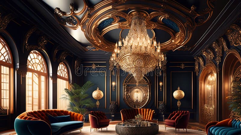 Luxury Rich Classic Interior of the Room. 3D Rendering Stock ...