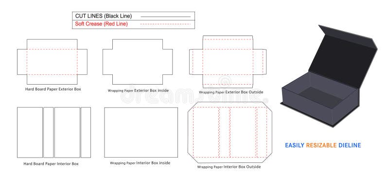 Luxury Rigid Box, Magnetic Rigid Boxes Dieline Template and 3D Box ...