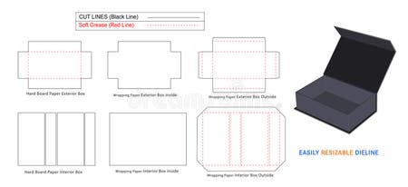 Luxury Rigid Box, Magnetic Rigid Boxes Dieline Template and 3D Box ...