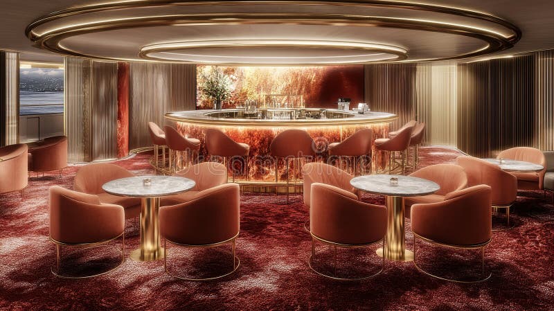 Luxury River Cruise Ship Bar, Interior Design, Scenic View Stock Photo ...