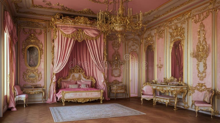 Luxury Rococo Bedroom Interior Stock Illustration - Illustration of ...