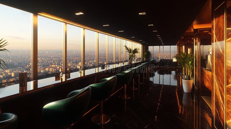 Luxury Rooftop Bar Sunset Cityscape Stock Image - Image of aperitif ...
