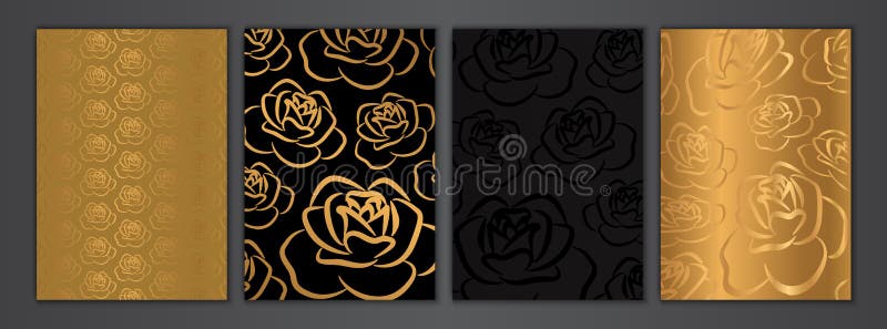 Luxury Rose Background Texture Set in Black and Gold. Flower Frame ...