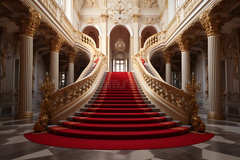 Luxury Royal Palace Interior with Red Carpet on the Stairs Stock Image ...