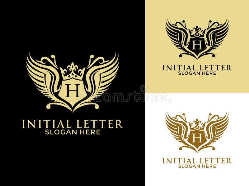 Luxury Royal Wing Letter H Logo Vector, Luxury Wing Crown Emblem ...
