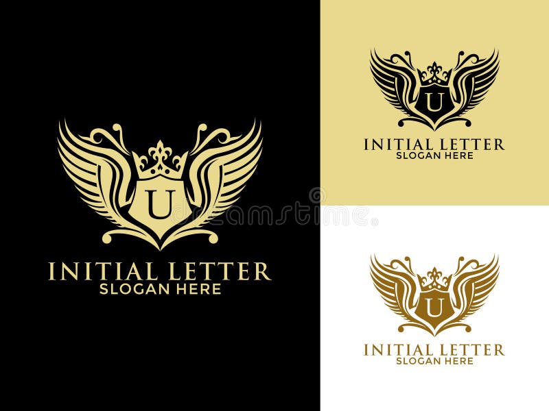 Luxury Royal Wing Letter U Logo Vector, Luxury Wing Crown Emblem ...