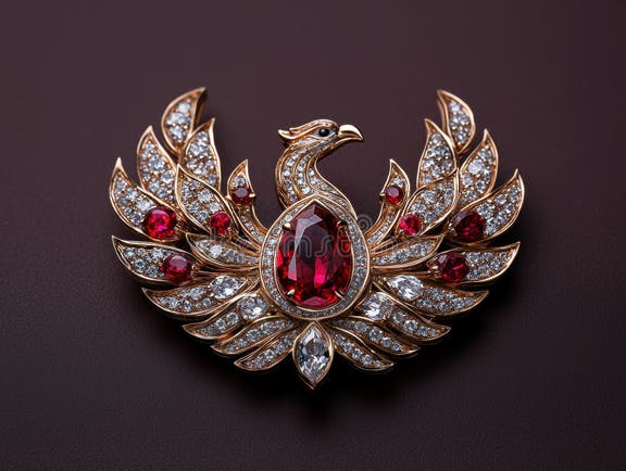 Luxury Ruby and Diamond Phoenix Brooch Stock Illustration ...