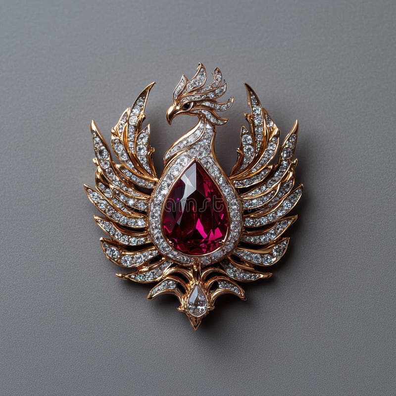 Luxury Ruby and Diamond Phoenix Brooch Stock Illustration ...
