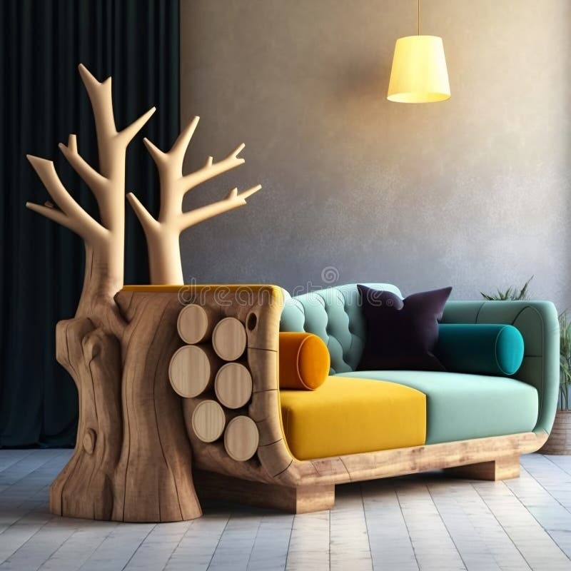 Luxury Rustic Handmade Sofa with Tree Column Decor Stock Illustration ...