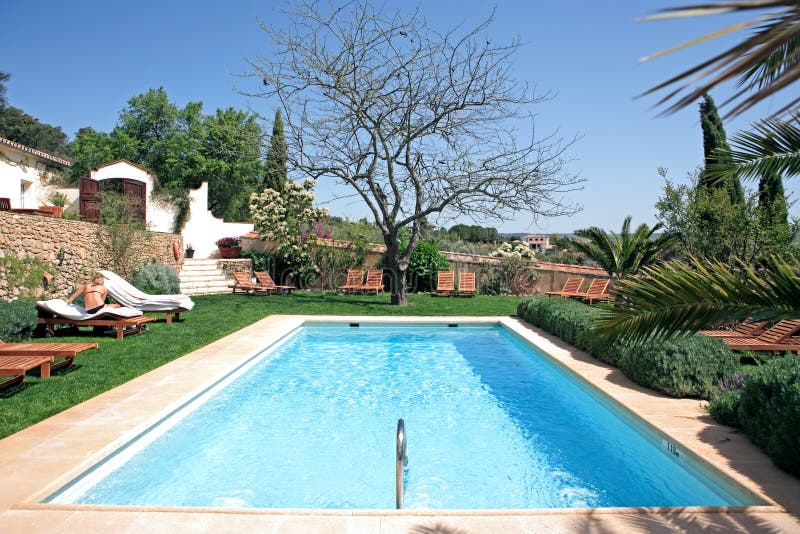 Luxury Rustic Hotel and Swimming Pool in Countryside Stock Photo ...