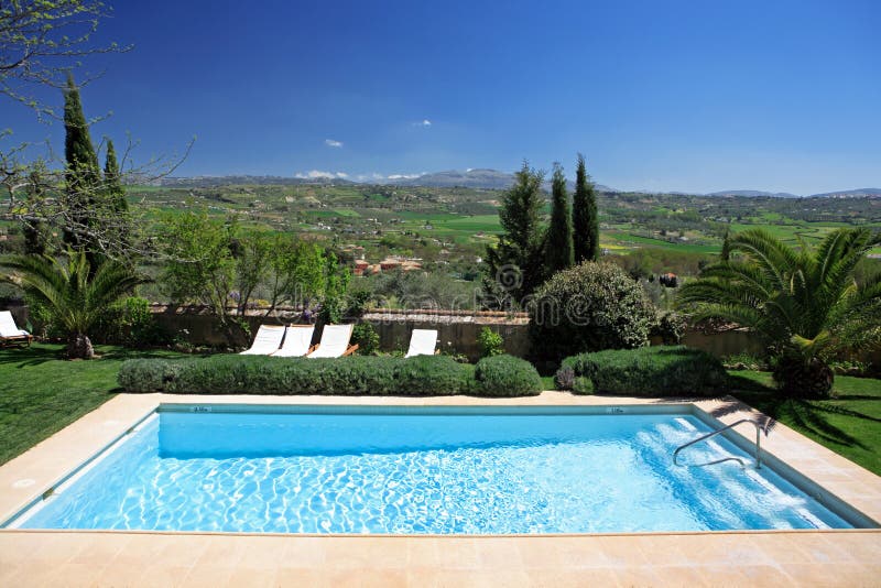 Luxury Rustic Hotel and Swimming Pool in Countryside Stock Image ...