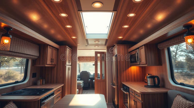Luxury RV Interior with Modern Kitchen and Spacious Layout. Perfect for ...
