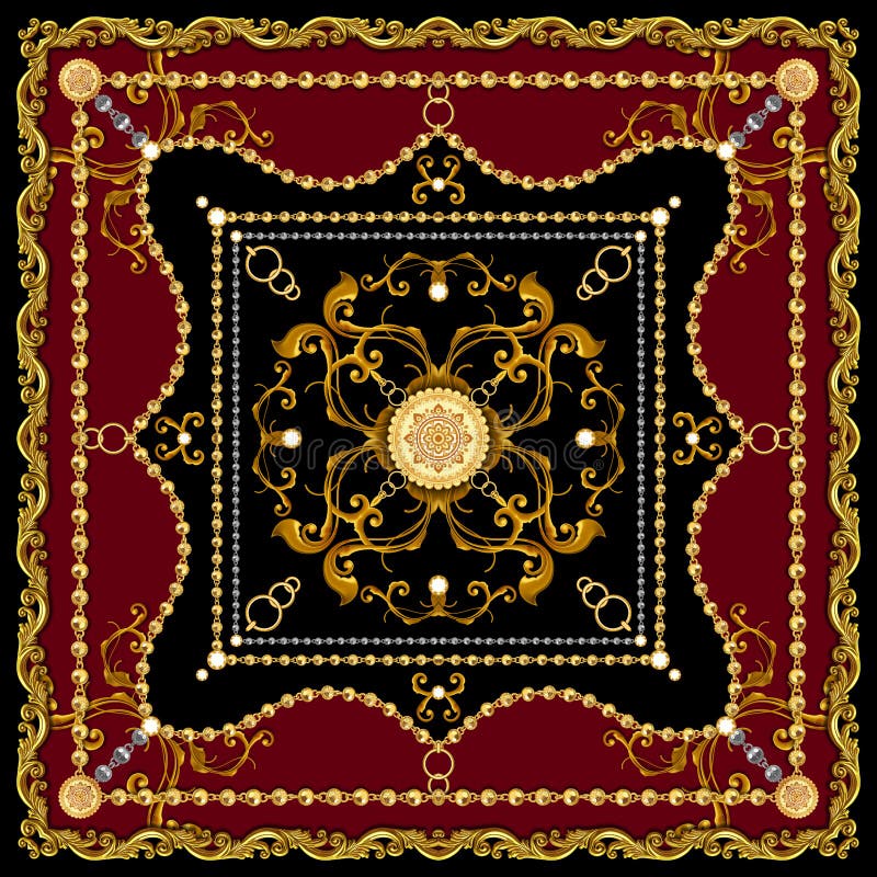 Luxury Scarf Design with Golden Chains and Baroque, Jewelry Shawl ...