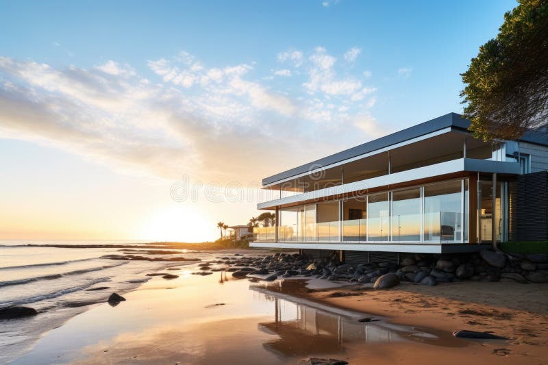 Luxury Sea-facing Beach House in the Morning Light Stock Illustration ...