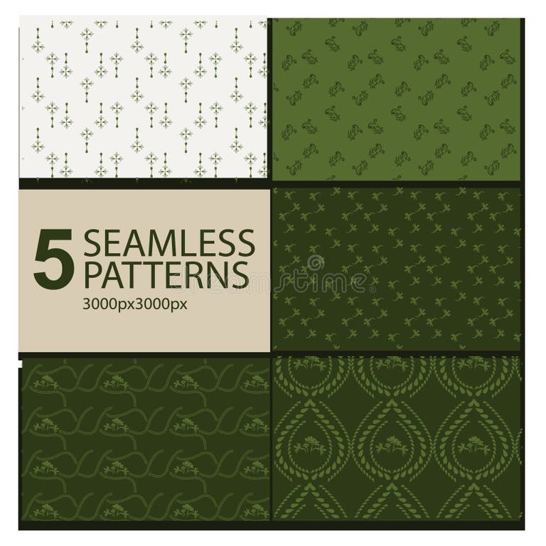 Luxury Seamless Floral Olive Green Pattern Bundle on Dark Deep Green ...