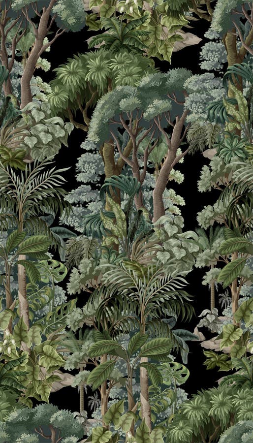 Luxury Seamless Pattern with Jungle Trees. Vector. Stock Vector ...