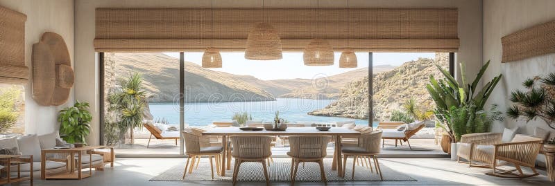 Luxury Seaside Villa Interior with Dining Area and Ocean View Modern ...