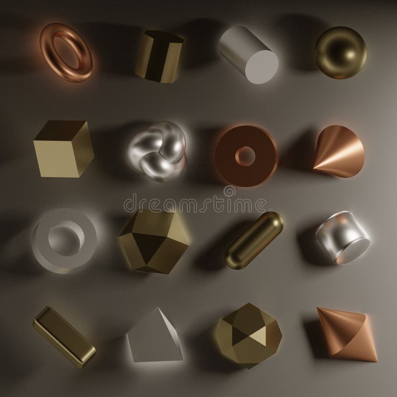 Luxury Set of 3D Geometric Shapes, Different Metals, Glare Material ...