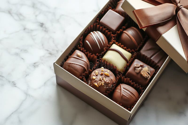 Luxury Set of Handmade Chocolates in a Gift Box Decorated with Ribbon ...