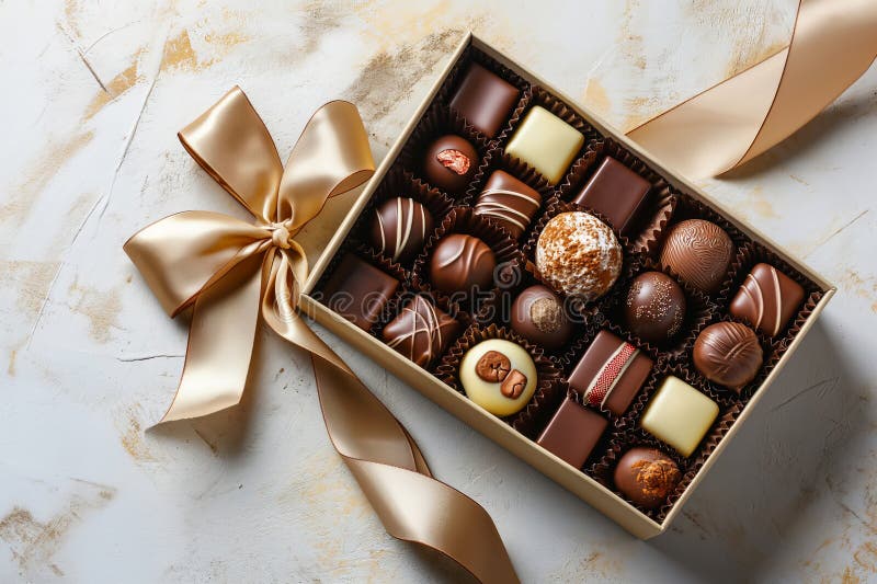 Luxury Set of Handmade Chocolates in a Gift Box Decorated with Ribbon ...