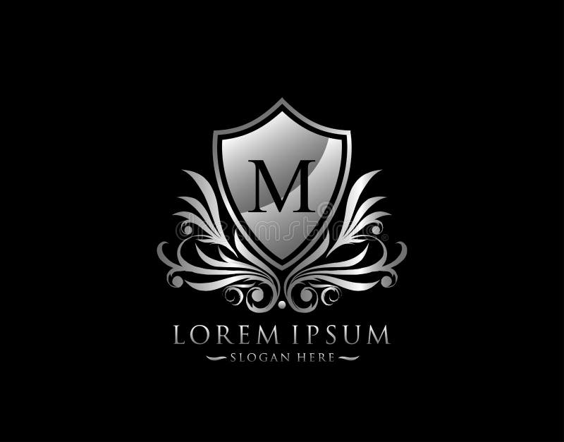Luxury Shield M Letter Logo. Graceful Elegant Silver Shield Icon Design ...