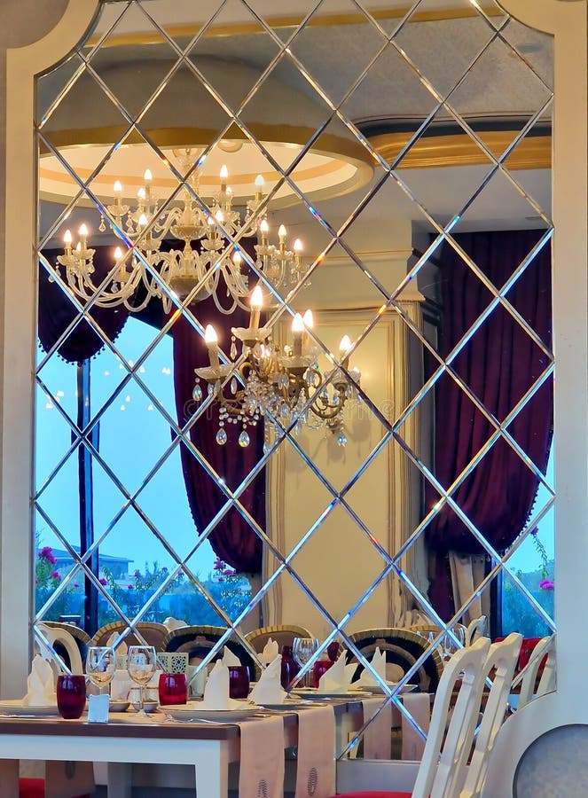 The Luxury and Shine of the Restaurant in the Mirror. Stock Image ...