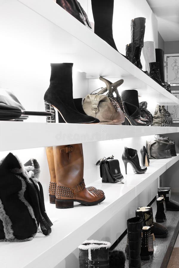 Luxury Shoe Store with Bright Interior Stock Photo - Image of footwear ...
