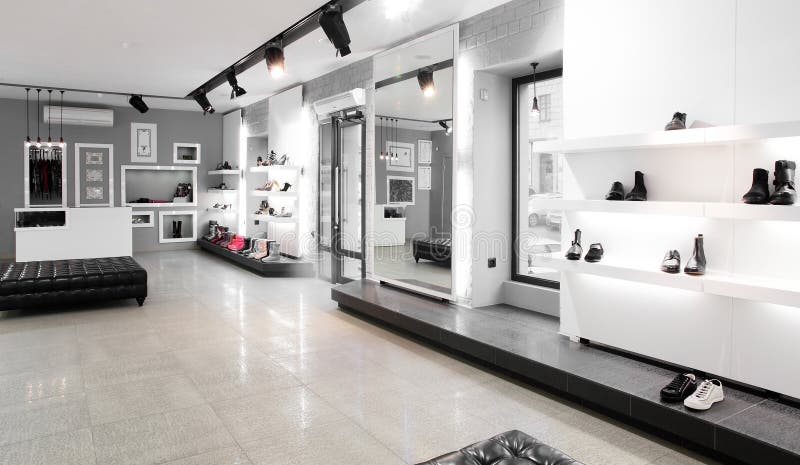 Luxury Shoe Store with Bright Interior Stock Photo - Image of footwear ...