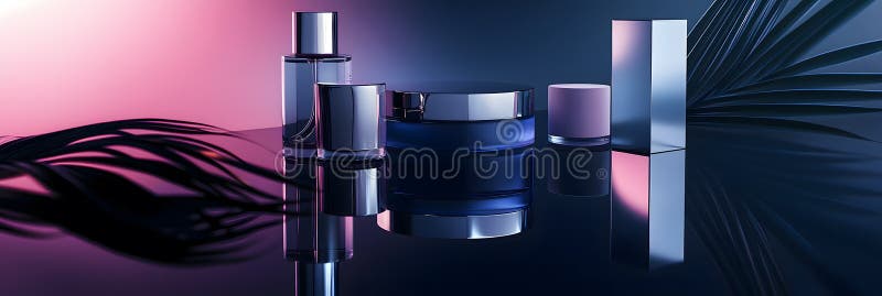 Luxury Skincare Products Arranged on a Reflective Surface, Creating a ...