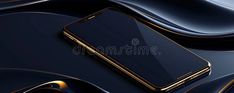 Elegant Smartphone with Gold Accents on a Reflective Surface Background ...