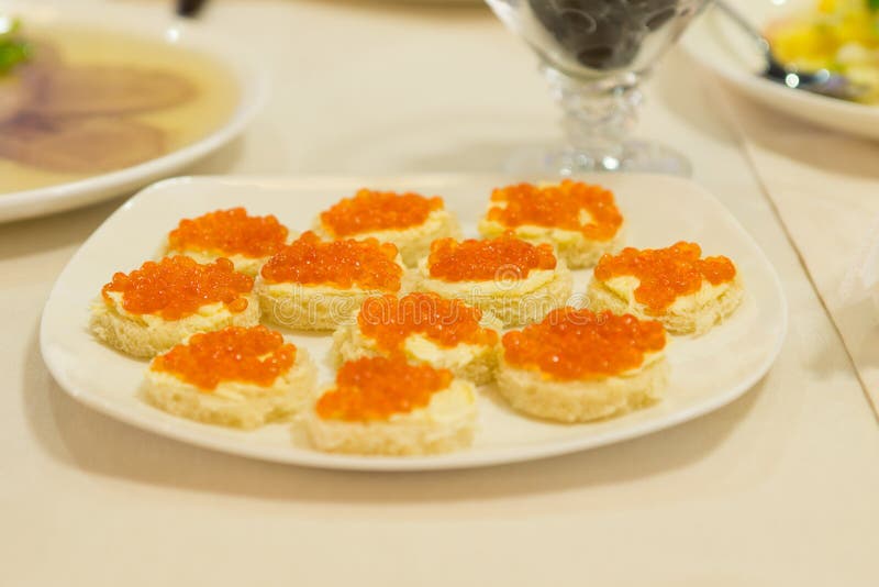 Luxury Snacks with Caviar or Orange Fish Roe Stock Image - Image of ...