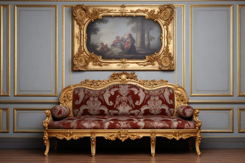 Luxury Sofa in Classic Interior with Golden Frames Stock Illustration ...