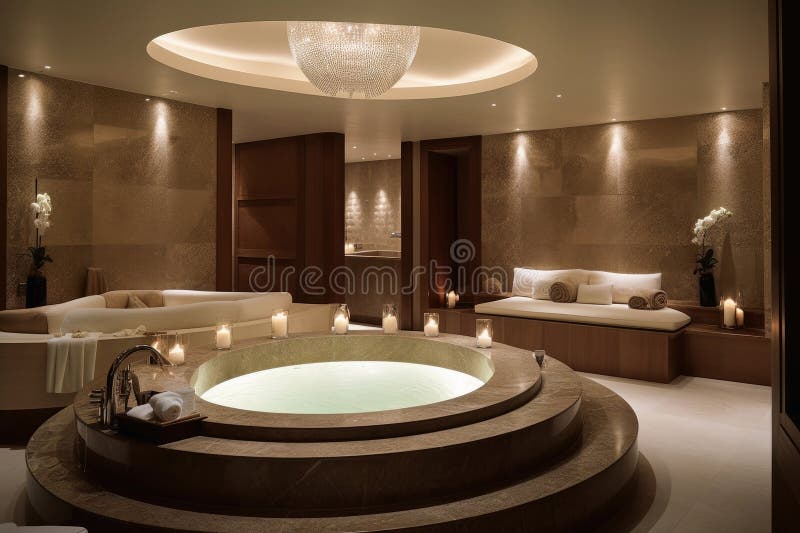A Luxury Spa Area with a Huge Bathtub and Candle Light Created with ...