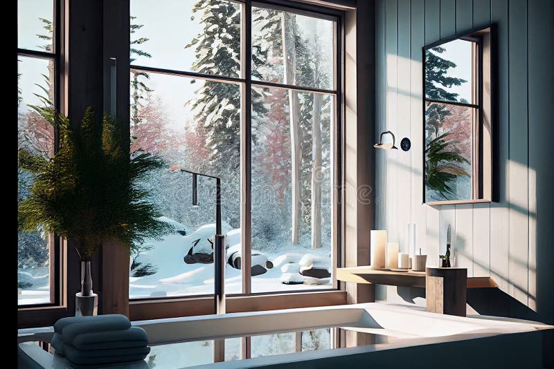 Luxury Spa Interior with Window and Beautiful View Stock Illustration ...