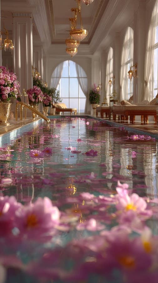 Luxury Spa Pool with Floating Rose Petals Stock Illustration ...