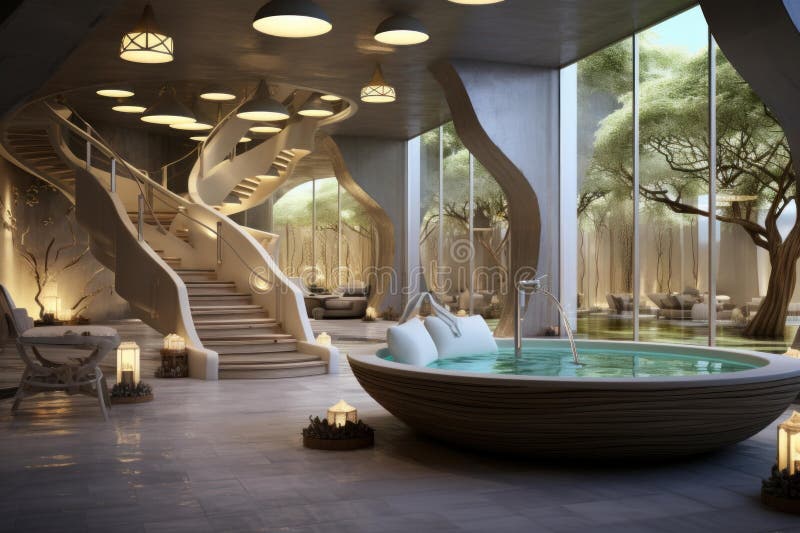 Luxury Spa Retreat with Nature View Stock Illustration - Illustration ...