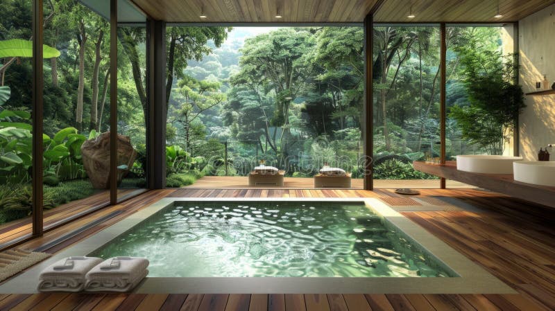 Luxury Spa Room with Pool Surrounded by Greenery Stock Image - Image of ...