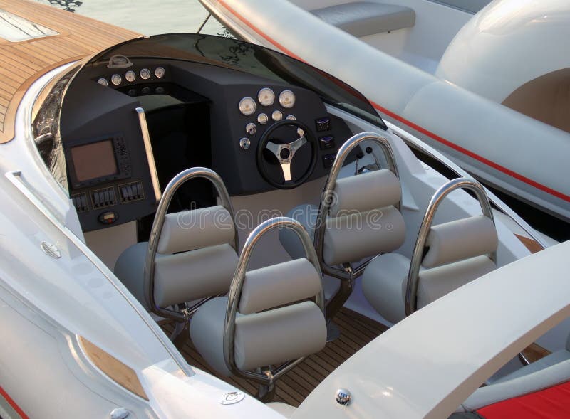 Luxury speedboat interior stock image. Image of control - 1304941