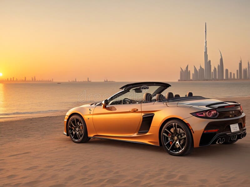 Luxury Sport Car Convertible at Sunset Stock Illustration ...