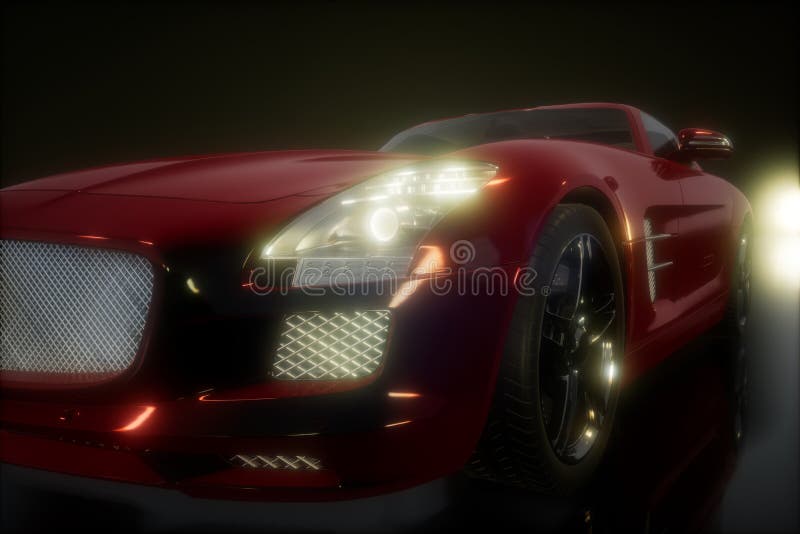 Luxury Sport Car in Dark Studio with Bright Lights Stock Image - Image ...