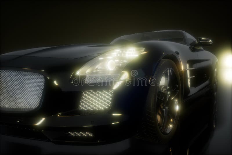 Luxury Sport Car in Dark Studio with Bright Lights Stock Photo - Image ...