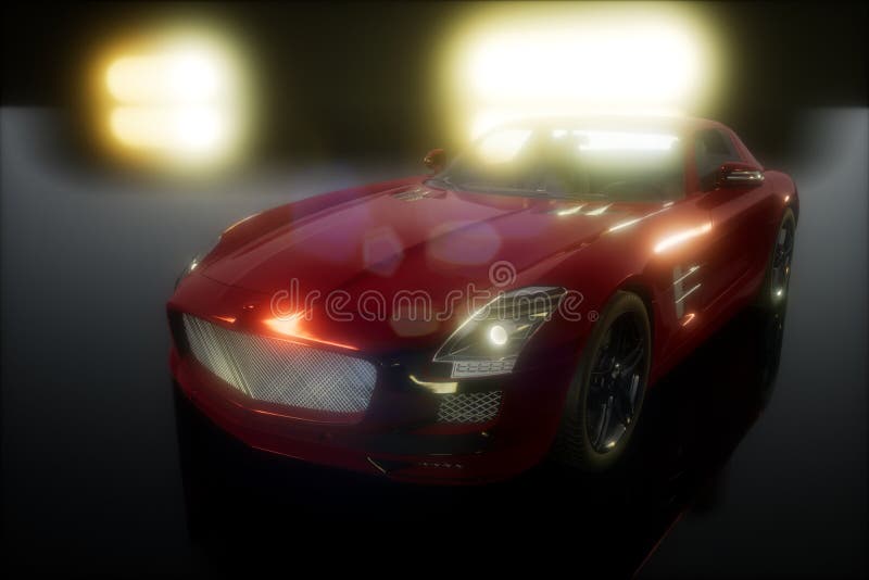 Luxury Sport Car in Dark Studio with Bright Lights Stock Photo - Image ...