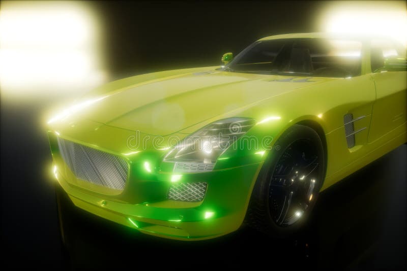 Luxury Sport Car in Dark Studio with Bright Lights Stock Image - Image ...