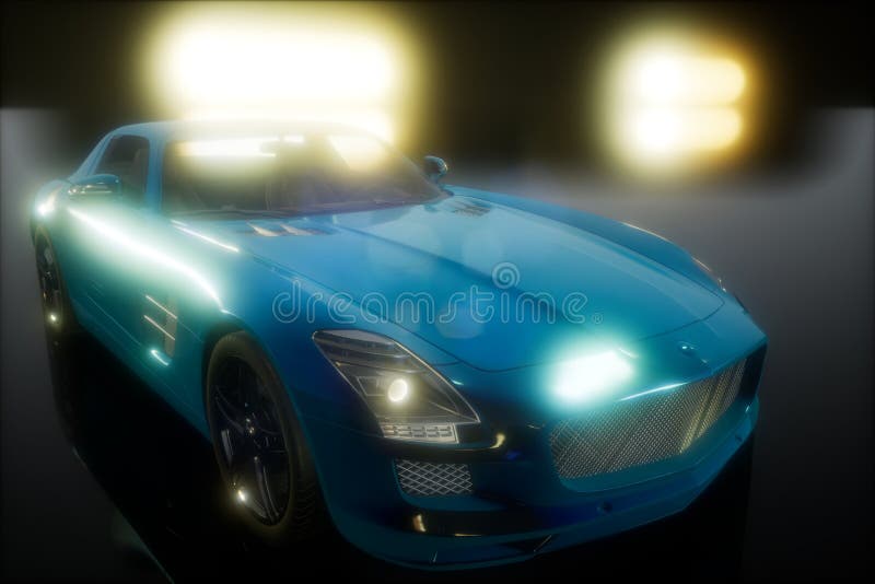 Luxury Sport Car in Dark Studio with Bright Lights Stock Illustration ...