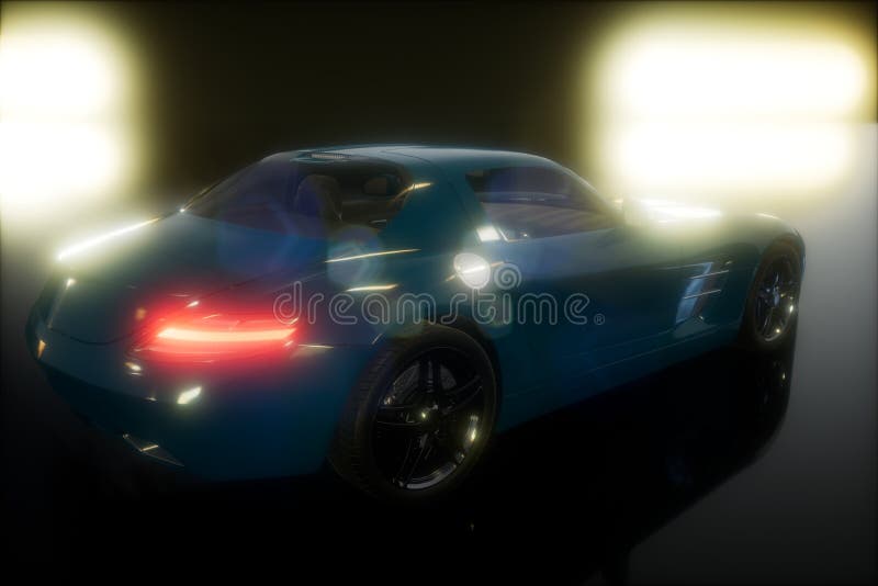 Luxury Sport Car in Dark Studio with Bright Lights Stock Illustration ...