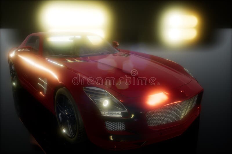 Luxury Sport Car in Dark Studio with Bright Lights Stock Illustration ...