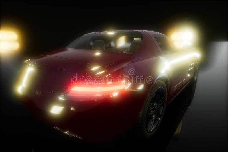 Luxury Sport Car in Dark Studio with Bright Lights Stock Illustration ...
