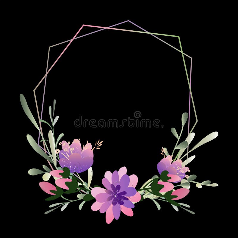 Luxury Square Vector Banner with Purple Crocuses, Gerbera, Leaves ...