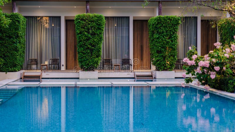 Luxury 5 Star Hotel Pool in Asia with Chairs Stock Image - Image of ...